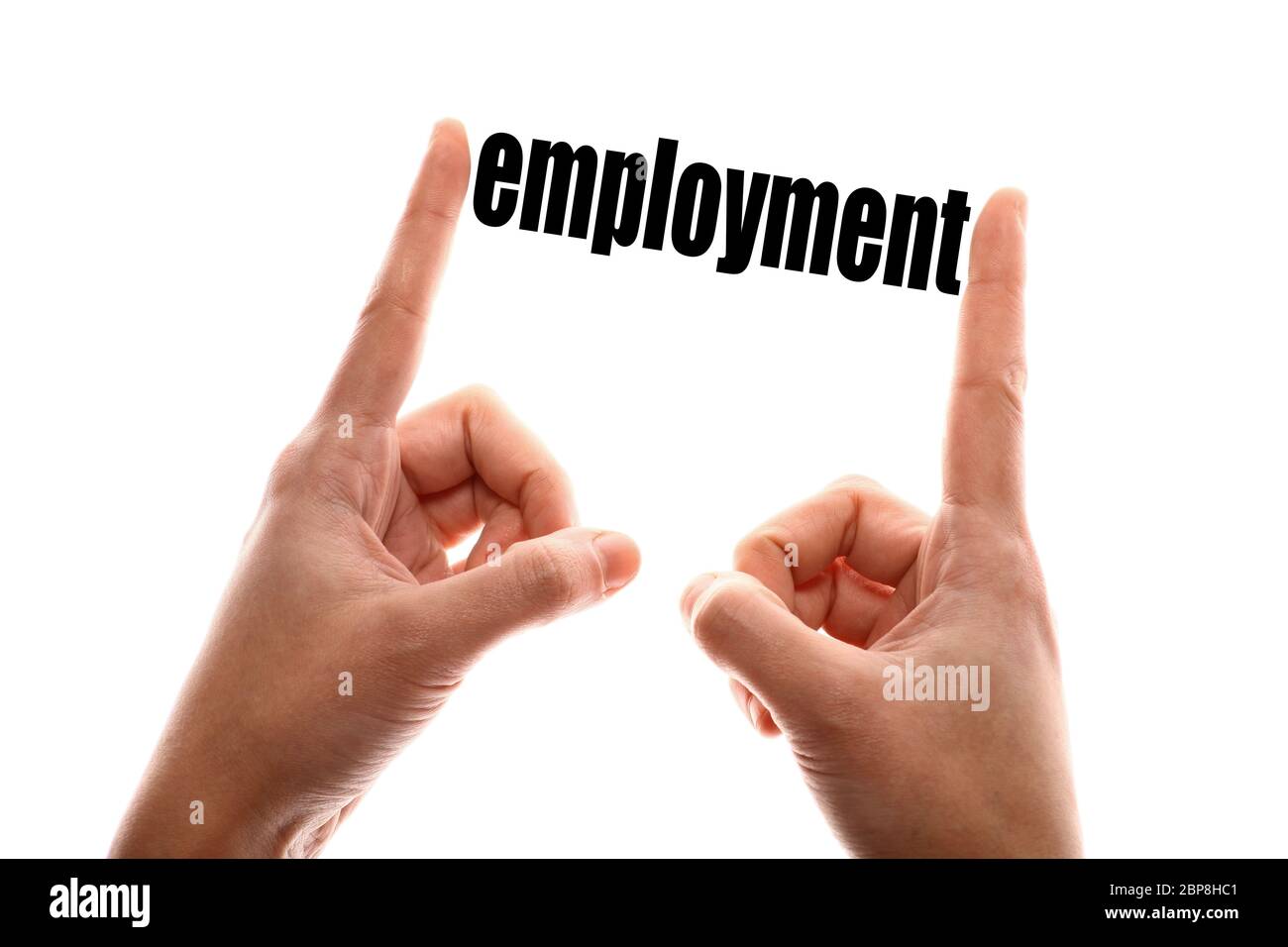 Color horizontal shot of two hands squeezing the word "employment Stock ...
