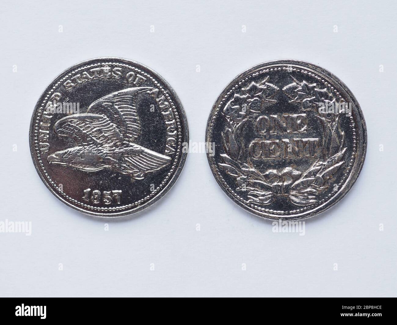 Old US 1 cent coin year 1857 with eagle Stock Photo - Alamy