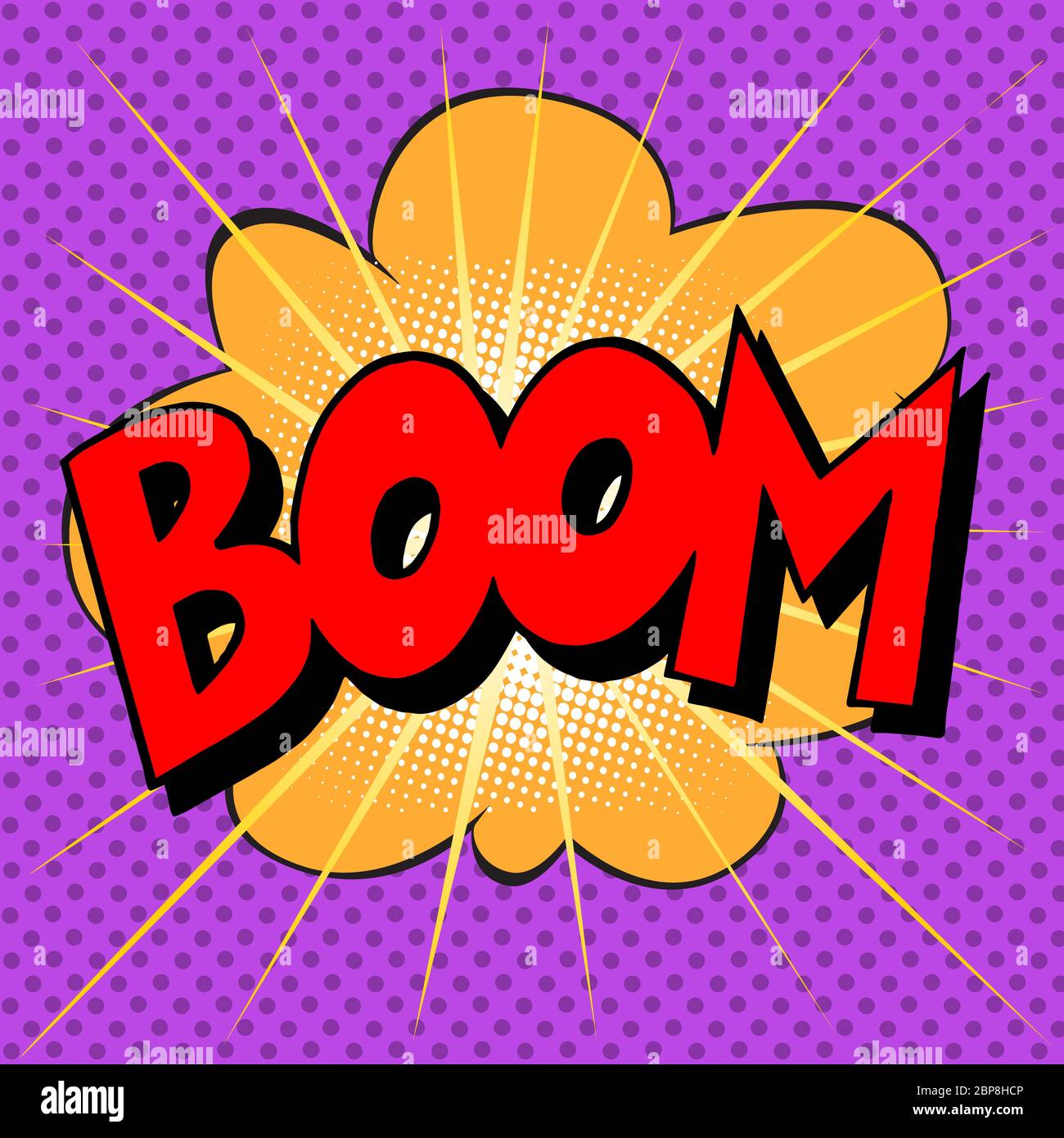 Boom explosion text description in the style of comics pop art retro ...