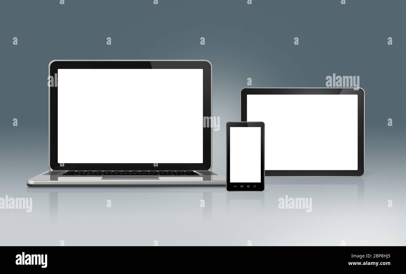 3D High Tech laptop, mobile phone and digital tablet pc - isolated on a ...