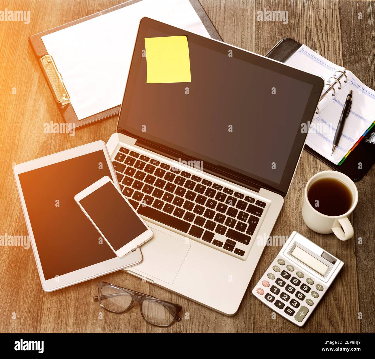 View of a Wood businessman's desk in high definition with laptop ...