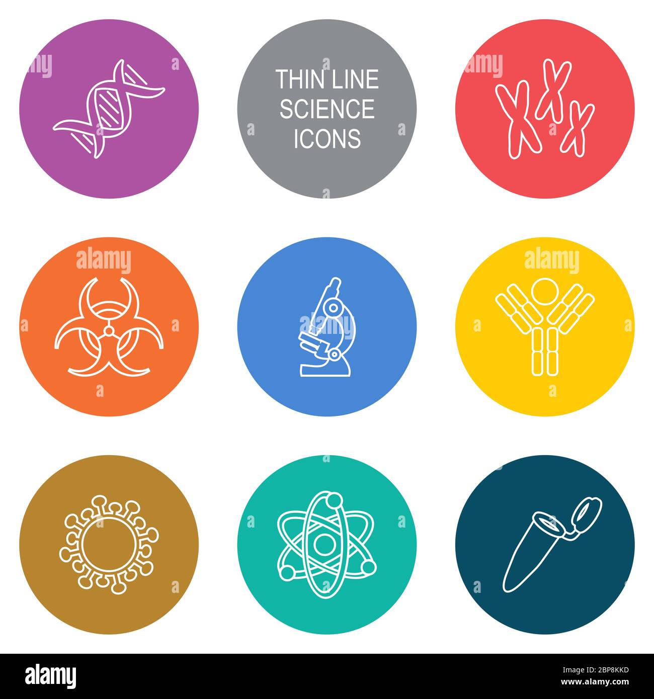 Vector modern circle thin line biology science icons Stock Photo - Alamy