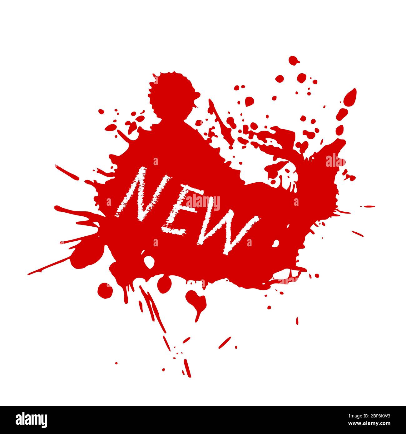 Red splash with the word NEW on a white background, vector illustration ...