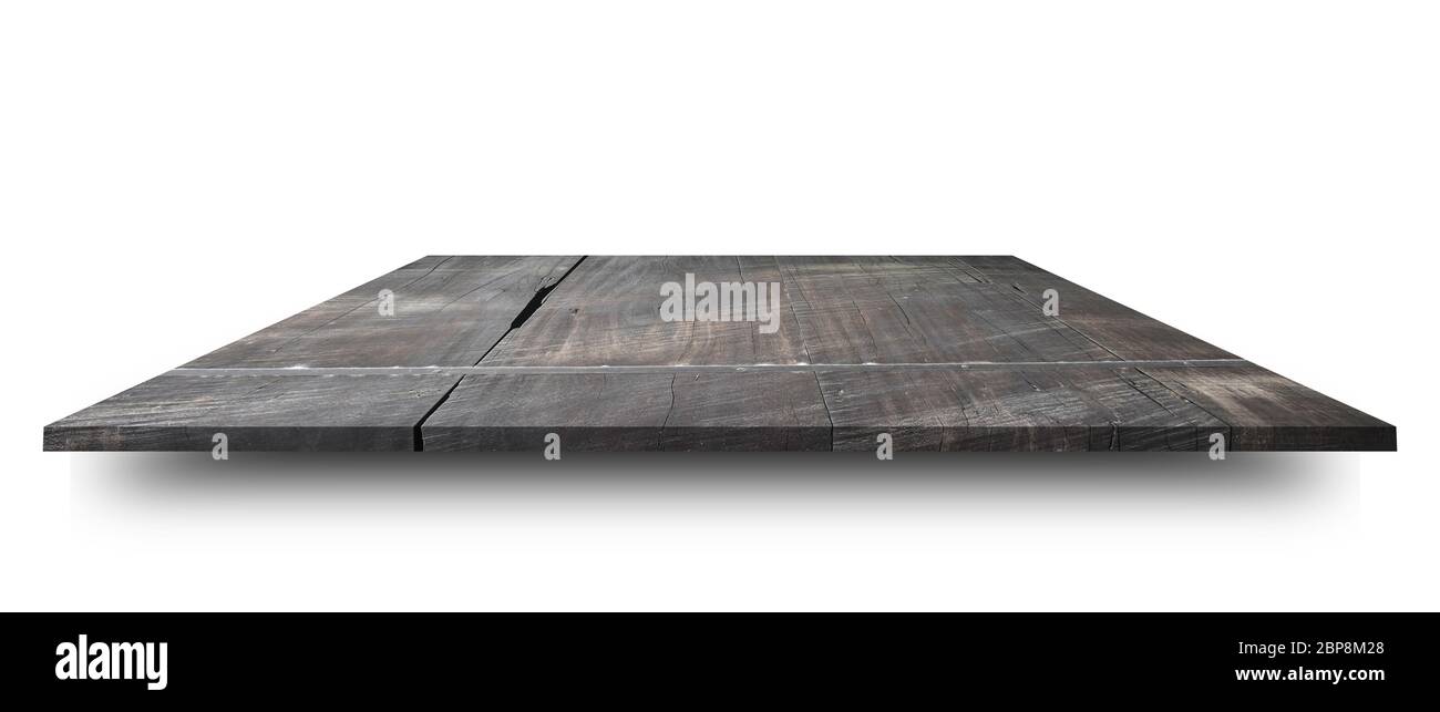 Empty top of wooden table or counter isolated on white background. For ...