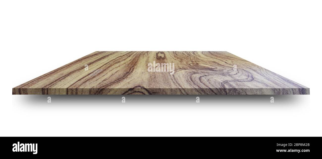 Empty top of wooden table or counter isolated on white background. For ...