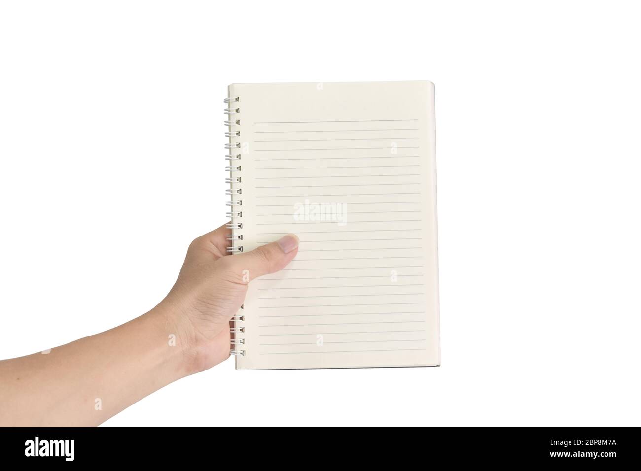 Design concept - Hand holding blank notepad isolated on white ...