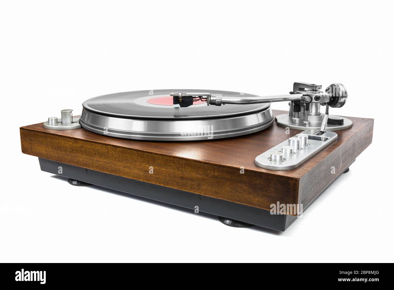 Turntable with vinyl record isolated on white background with clipping ...