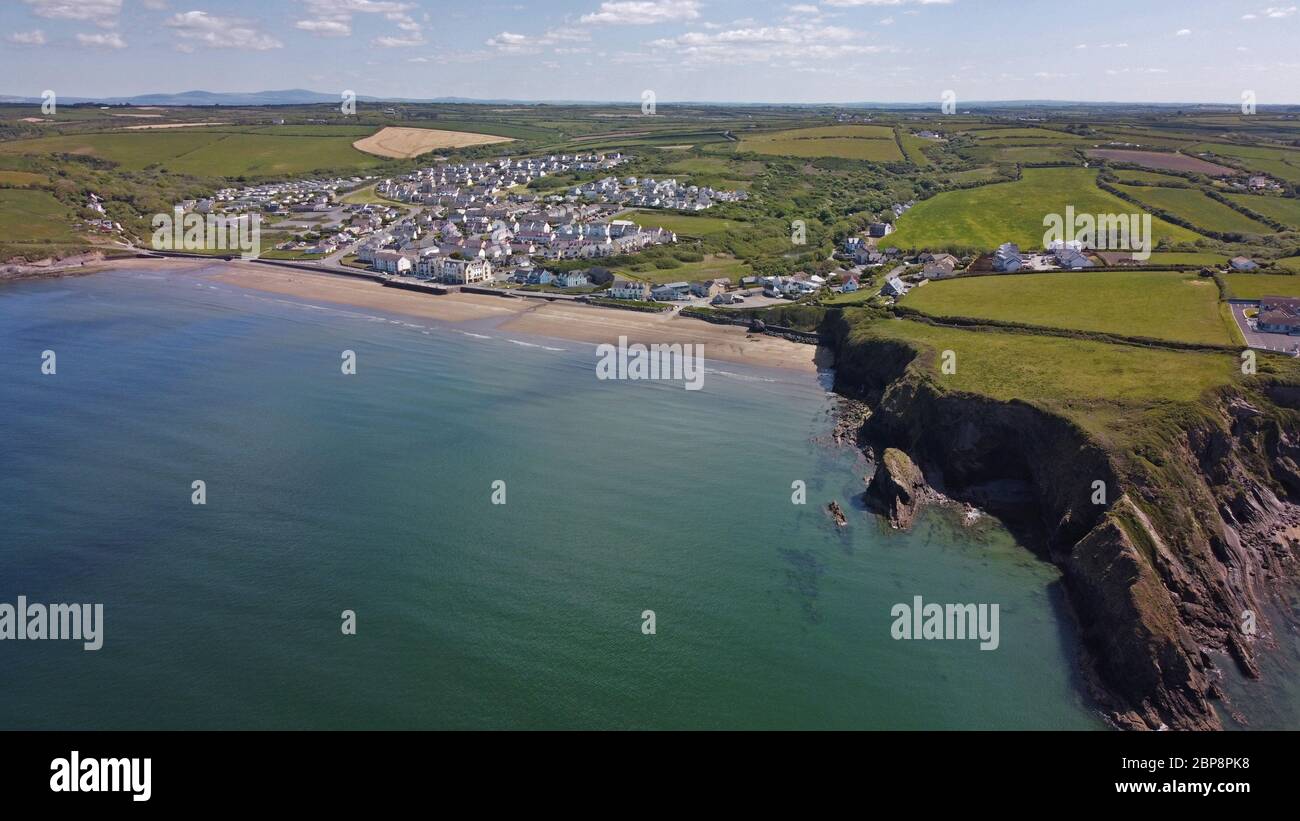 Aerial view of Broad Haven from Sea, Pembrokeshire Coast National Park ...