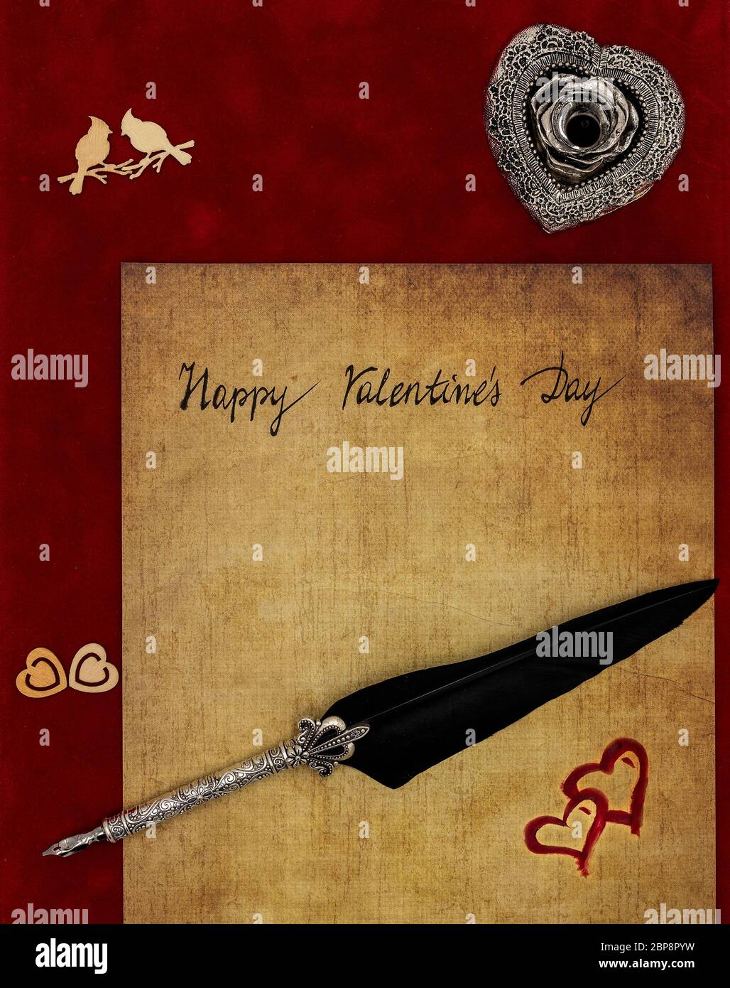 Antique preachment with hand written Happy Valentines Day, wooden ...