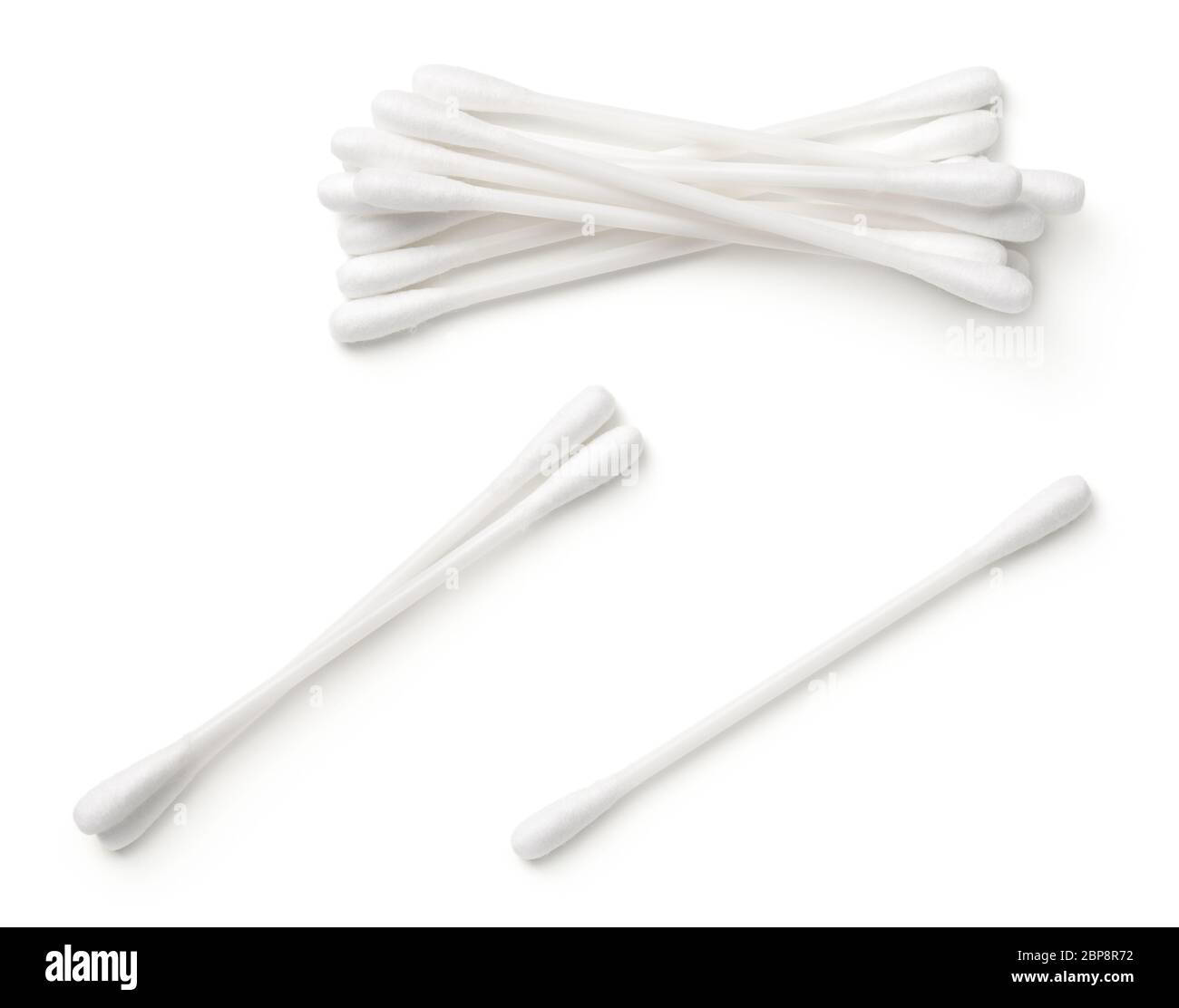 White cotton swab isolated on white background. Top view, flat lay ...