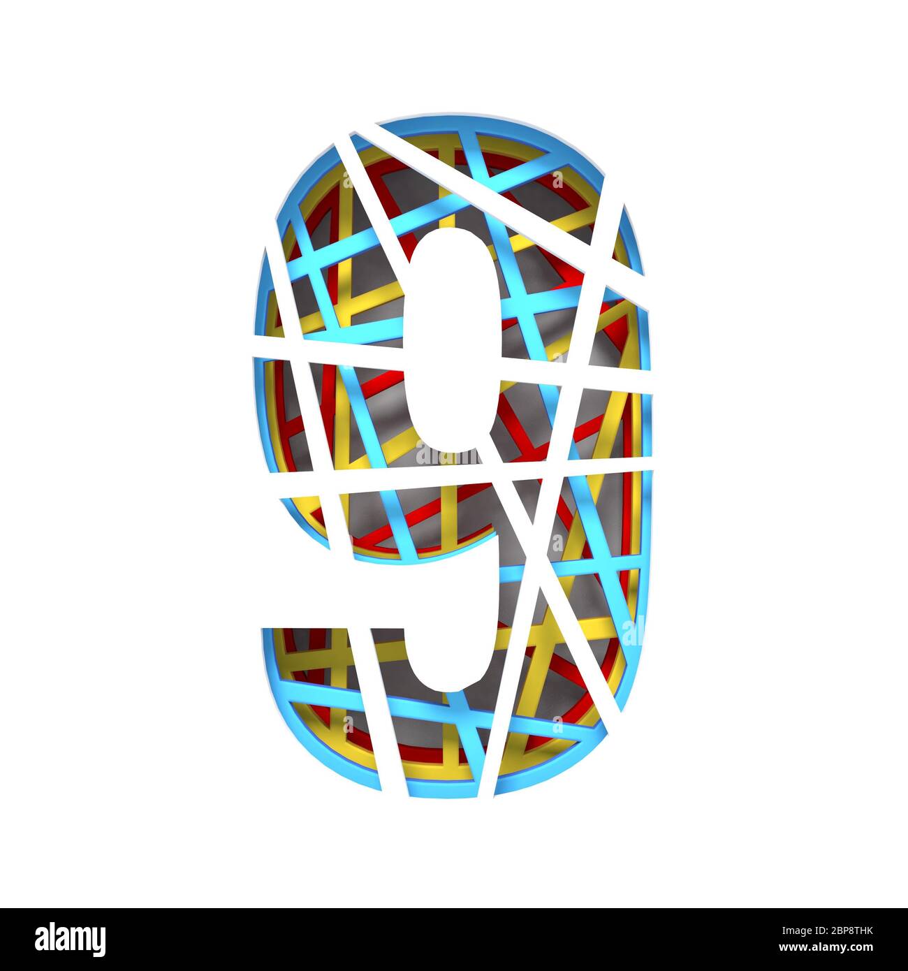 Colorful paper cut out font Number 9 NINE 3D render illustration ...