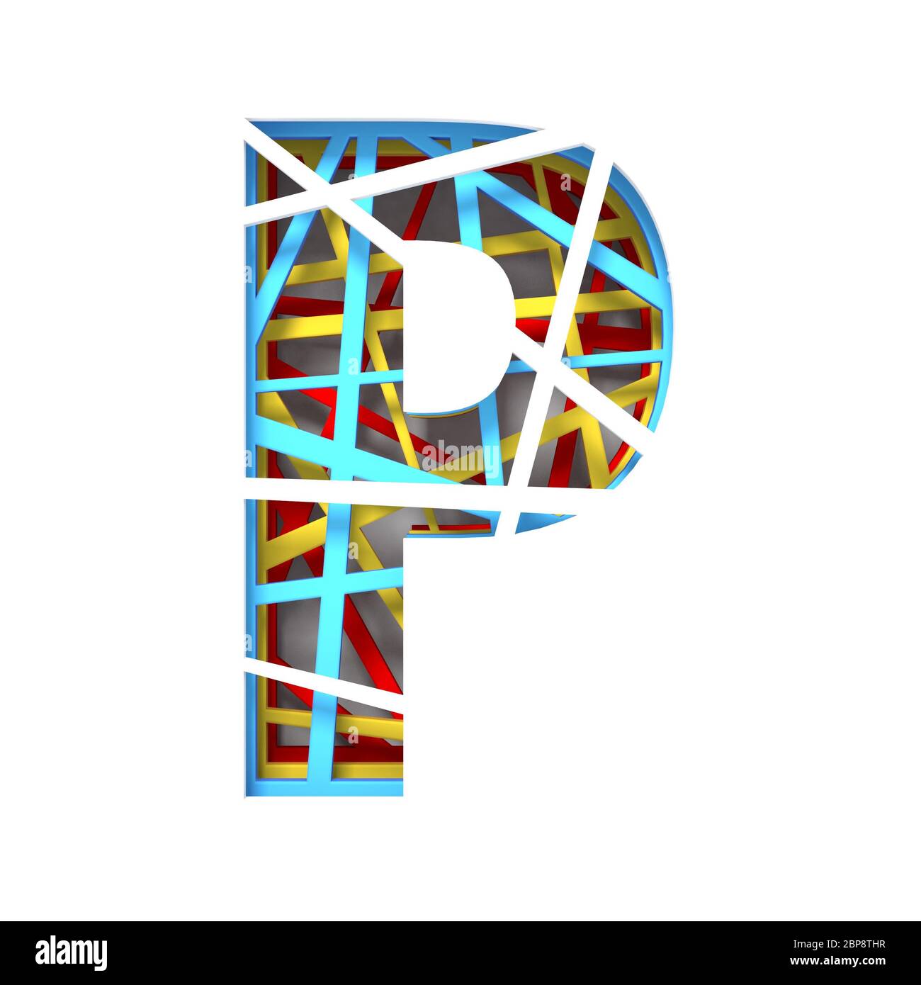 Colorful paper cut out font Letter P 3D render illustration isolated on ...