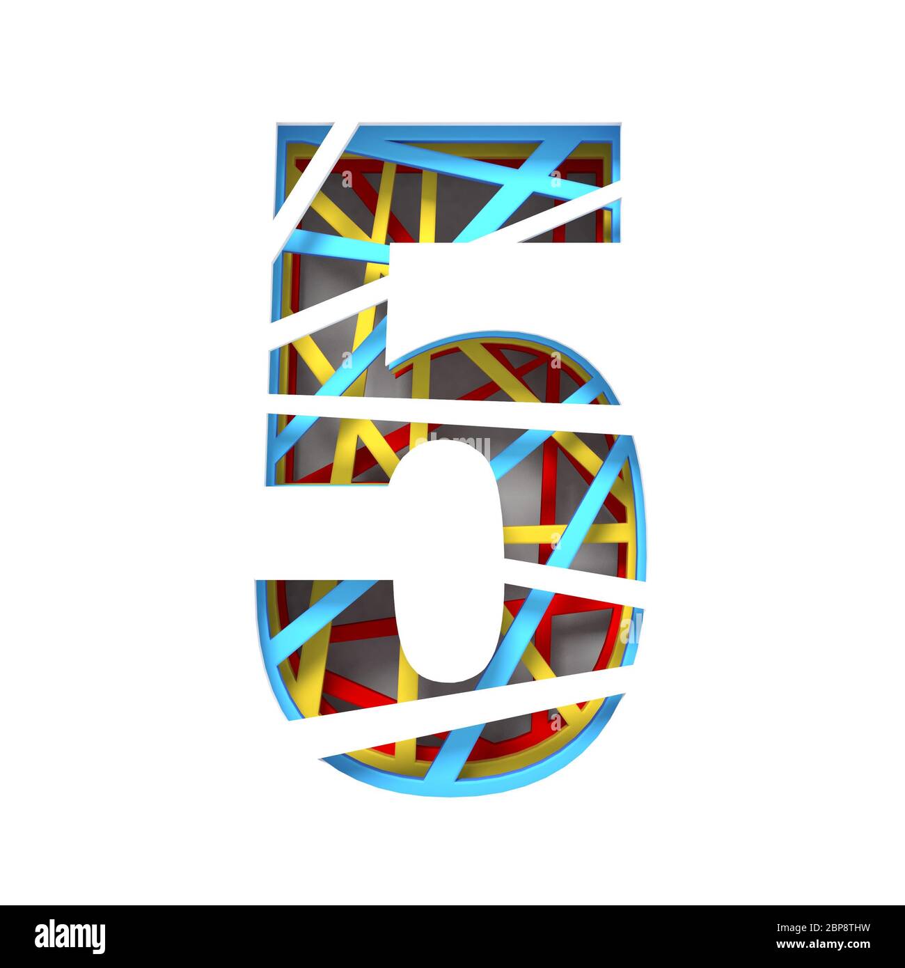 Colorful paper cut out font Number 5 FIVE 3D render illustration ...