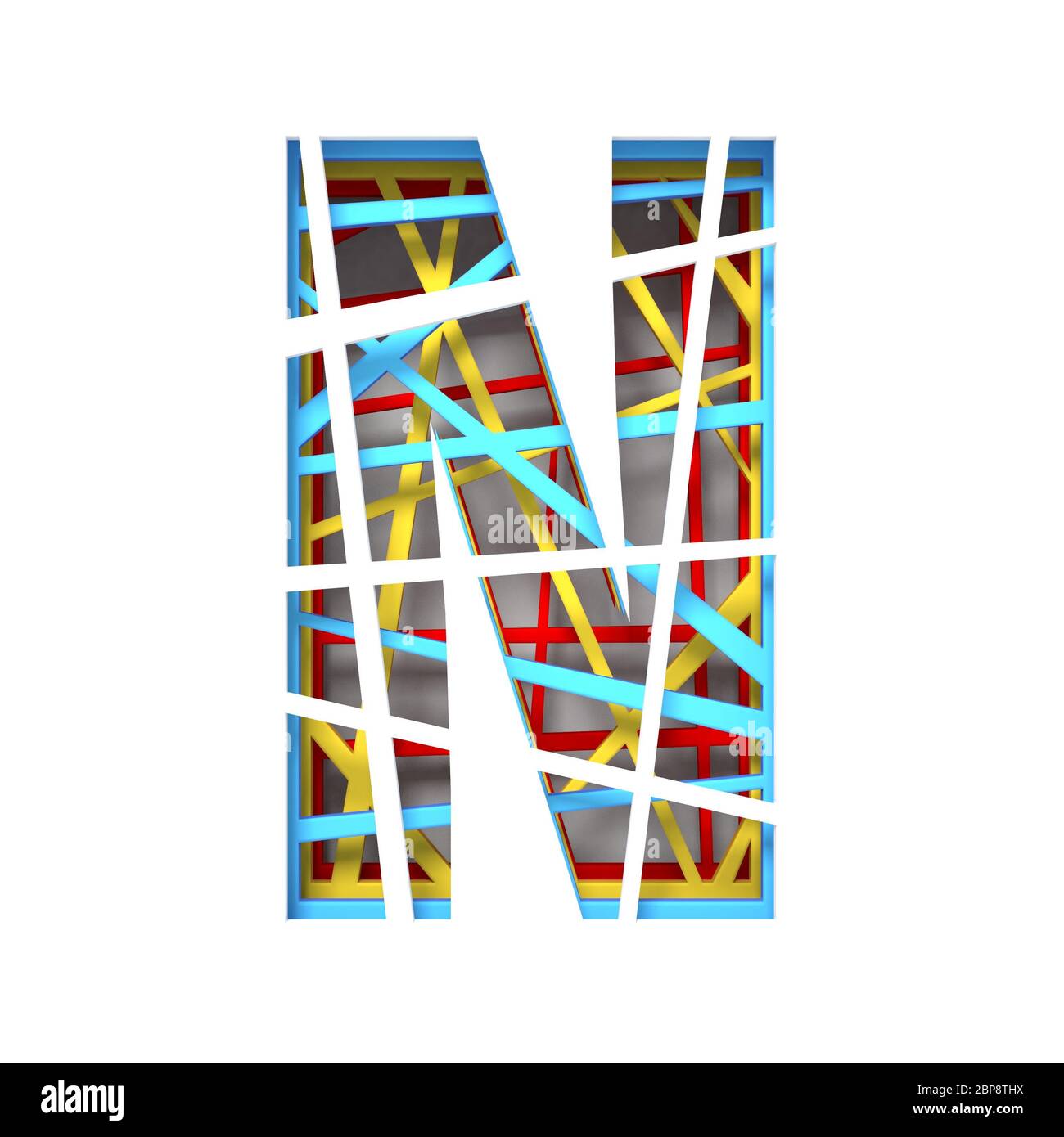 Colorful paper cut out font Letter N 3D render illustration isolated on ...
