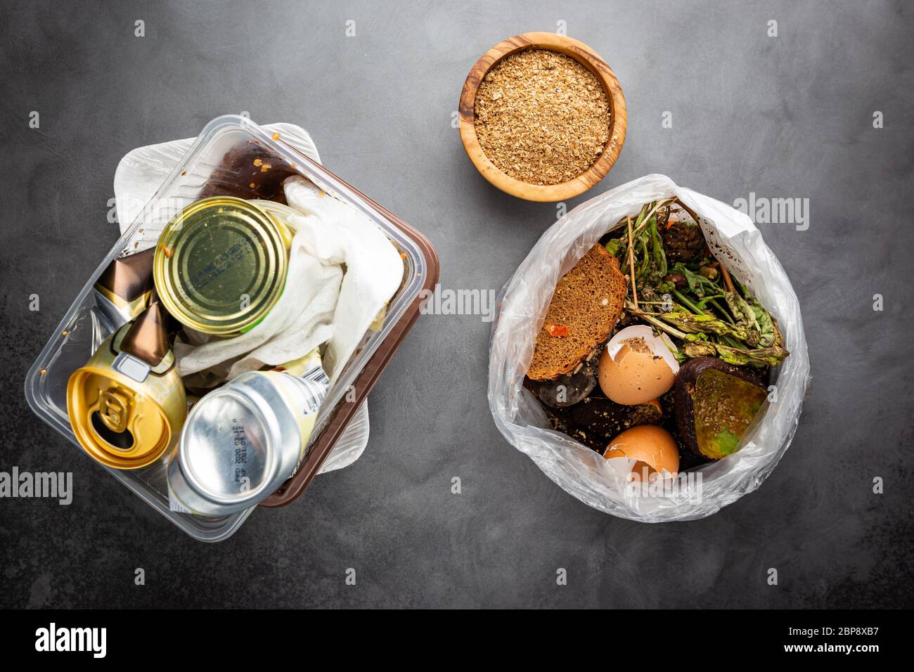 Organic food wastes in a bucket, shot from above. Zero waste, recycle ...