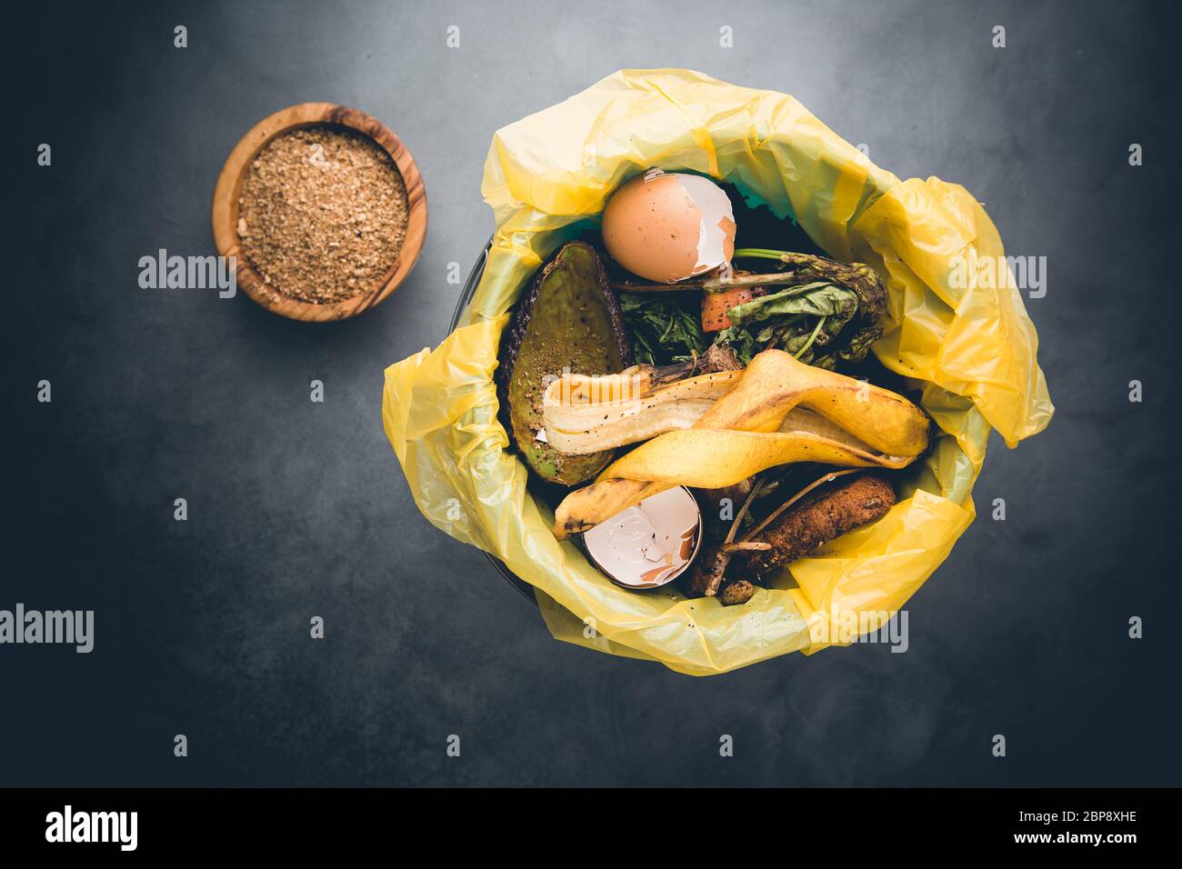 Organic food wastes in a bucket, shot from above. Zero waste, recycle ...