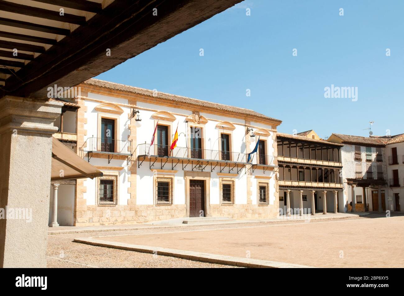 Town hall. Plaza Mayor, Tembleque, Toledo province, Castilla La Mancha ...