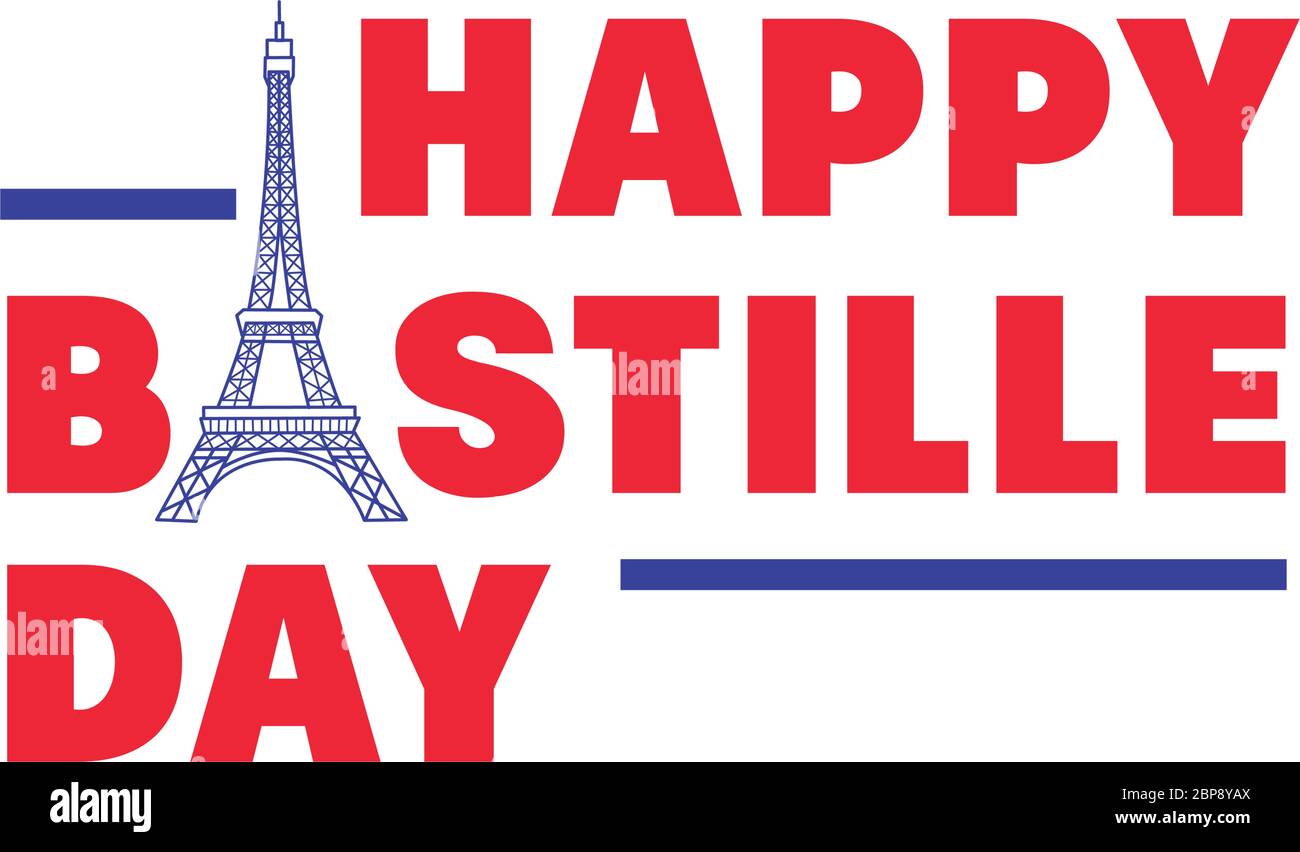 bastille day lettering with eiffel tower hand draw style Stock Vector ...