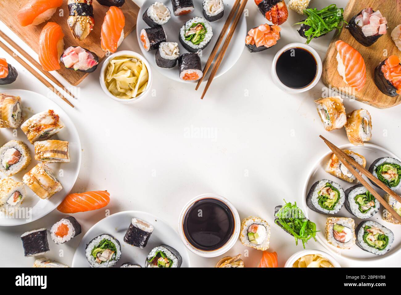 Japanese food. Big sushi set. Assorted set of various sashimi, maki and ...