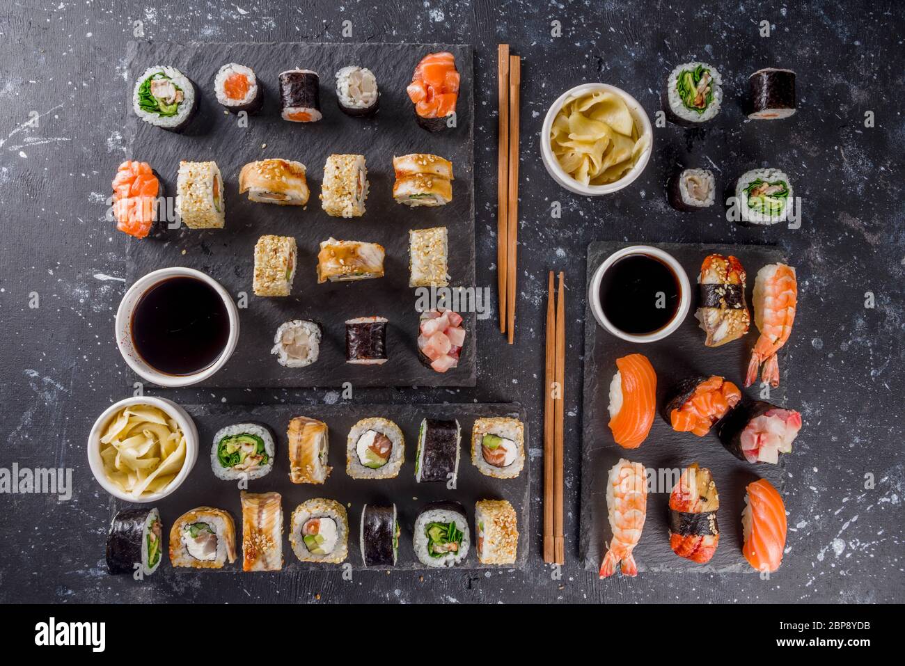 Japanese food. Big sushi set. Assorted set of various sashimi, maki and ...