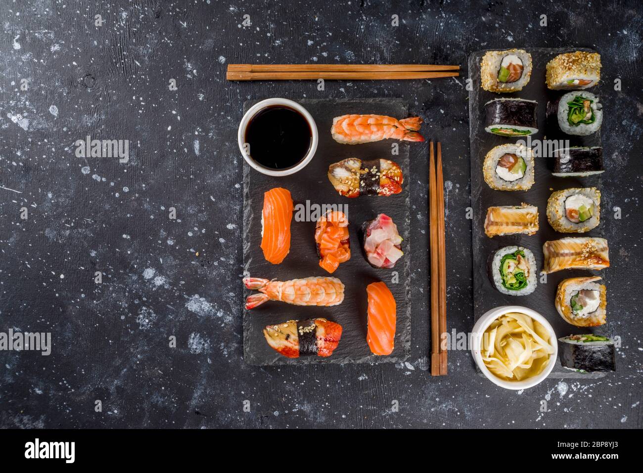 Japanese food. Big sushi set. Assorted set of various sashimi, maki and ...