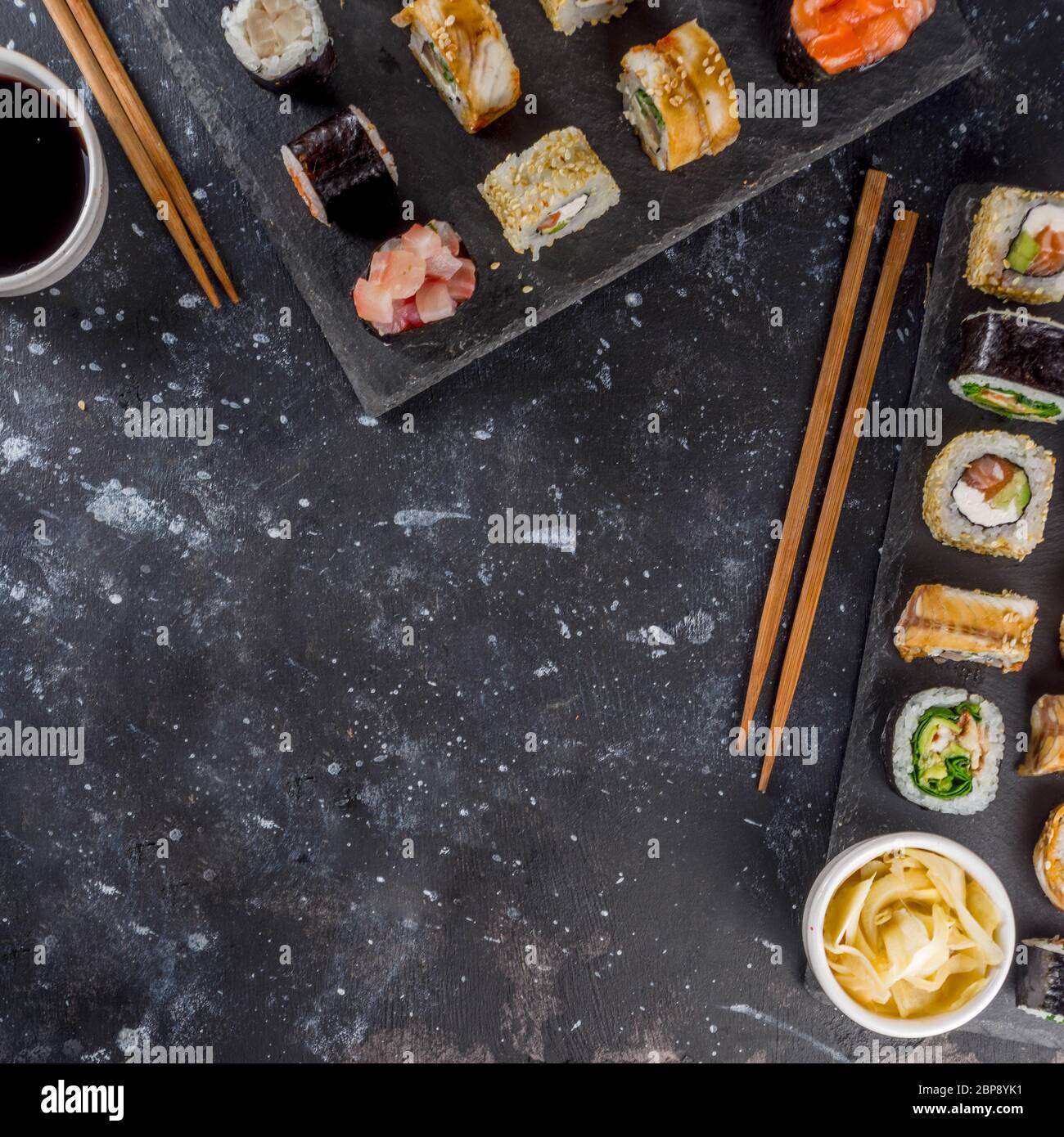 Japanese food. Big sushi set. Assorted set of various sashimi, maki and ...
