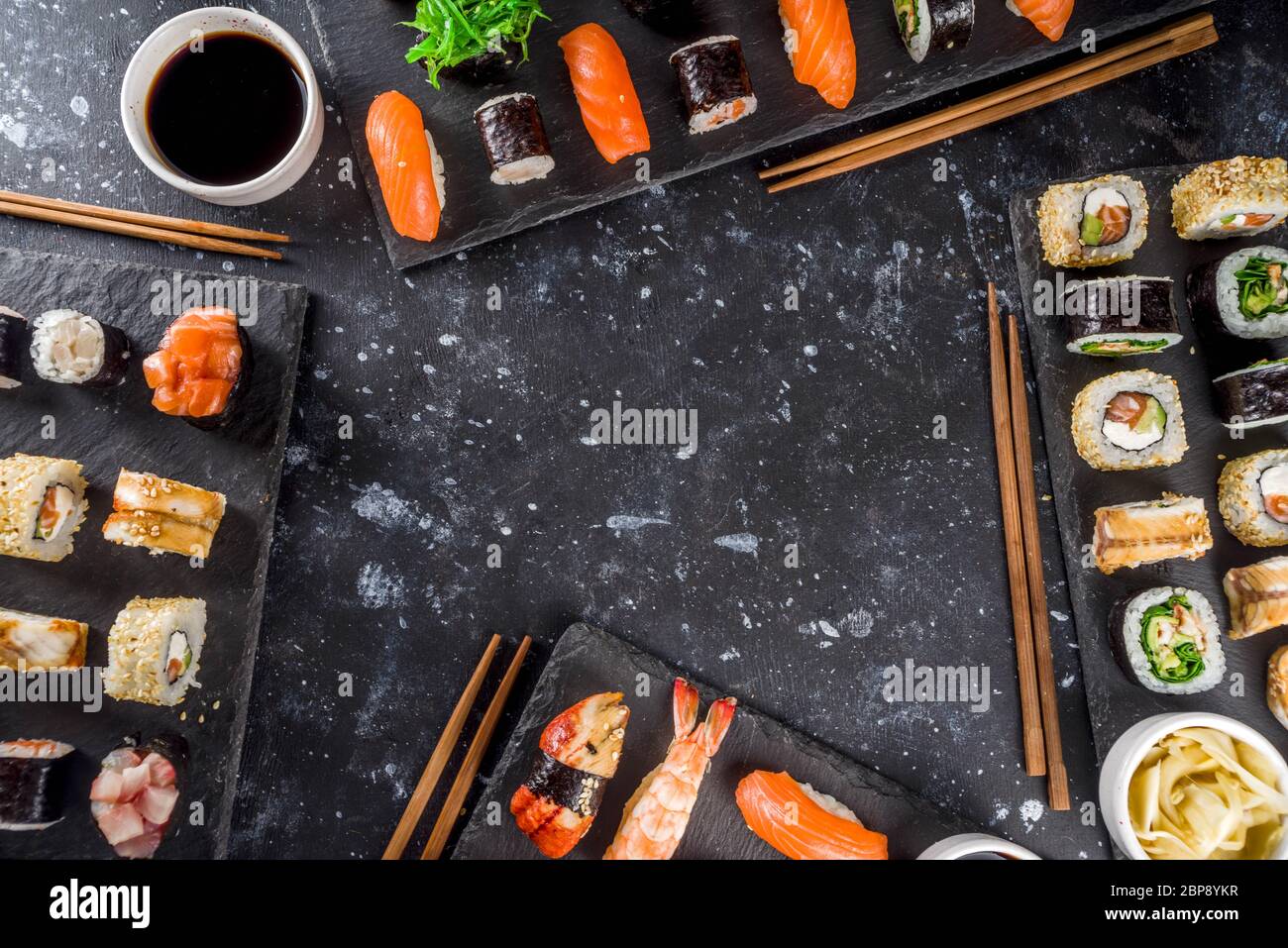 Japanese food. Big sushi set. Assorted set of various sashimi, maki and ...