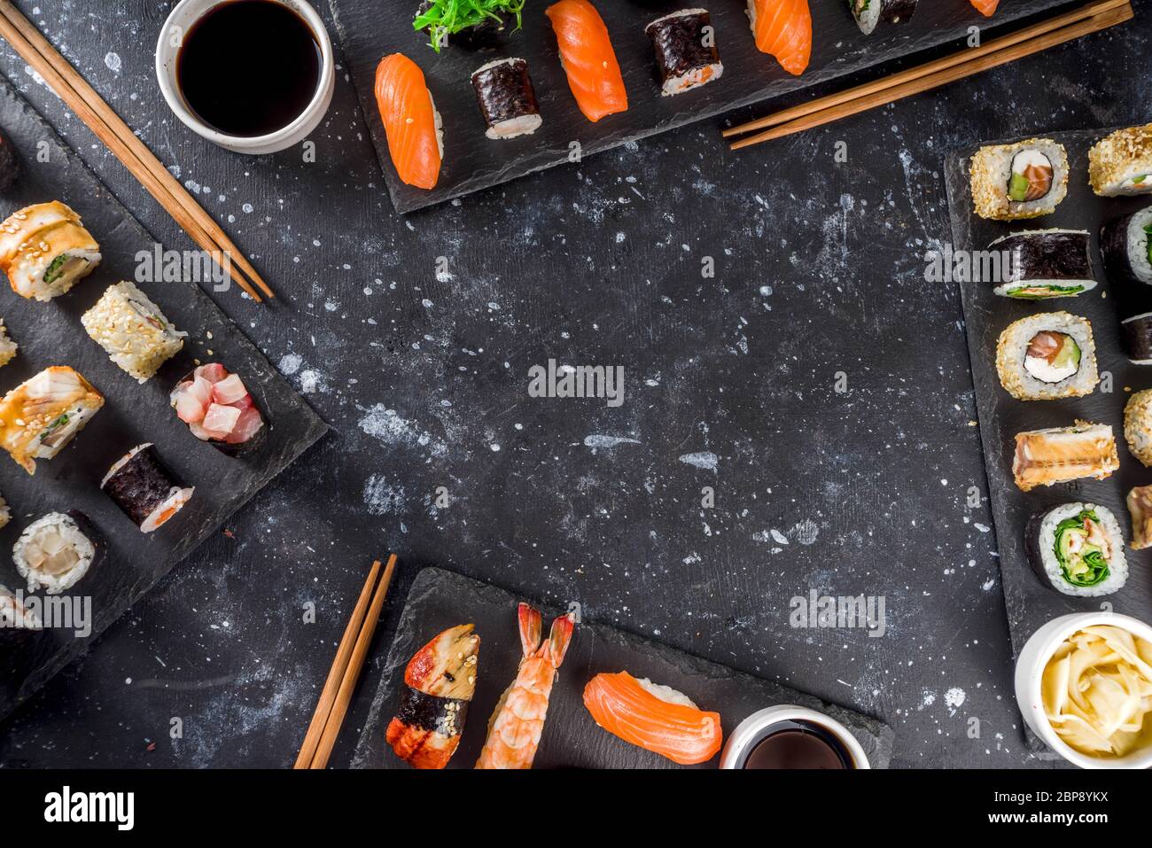 Japanese food. Big sushi set. Assorted set of various sashimi, maki and ...