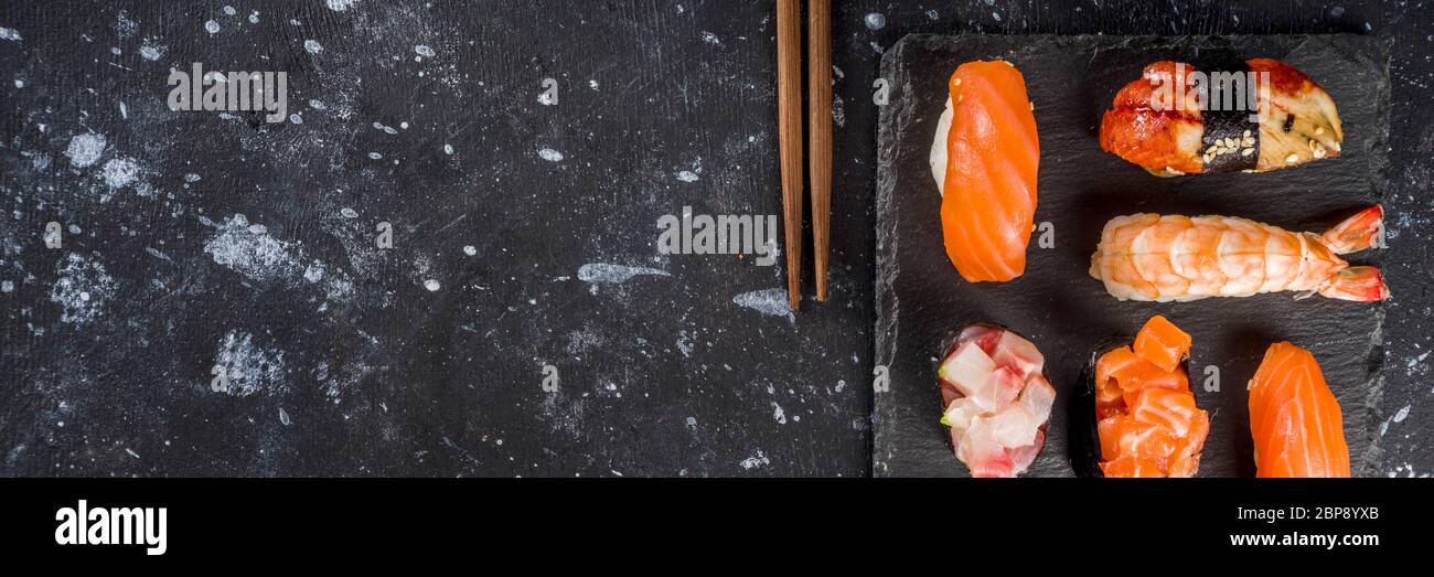 Japanese food. Big sushi set. Assorted set of various sashimi, maki and ...