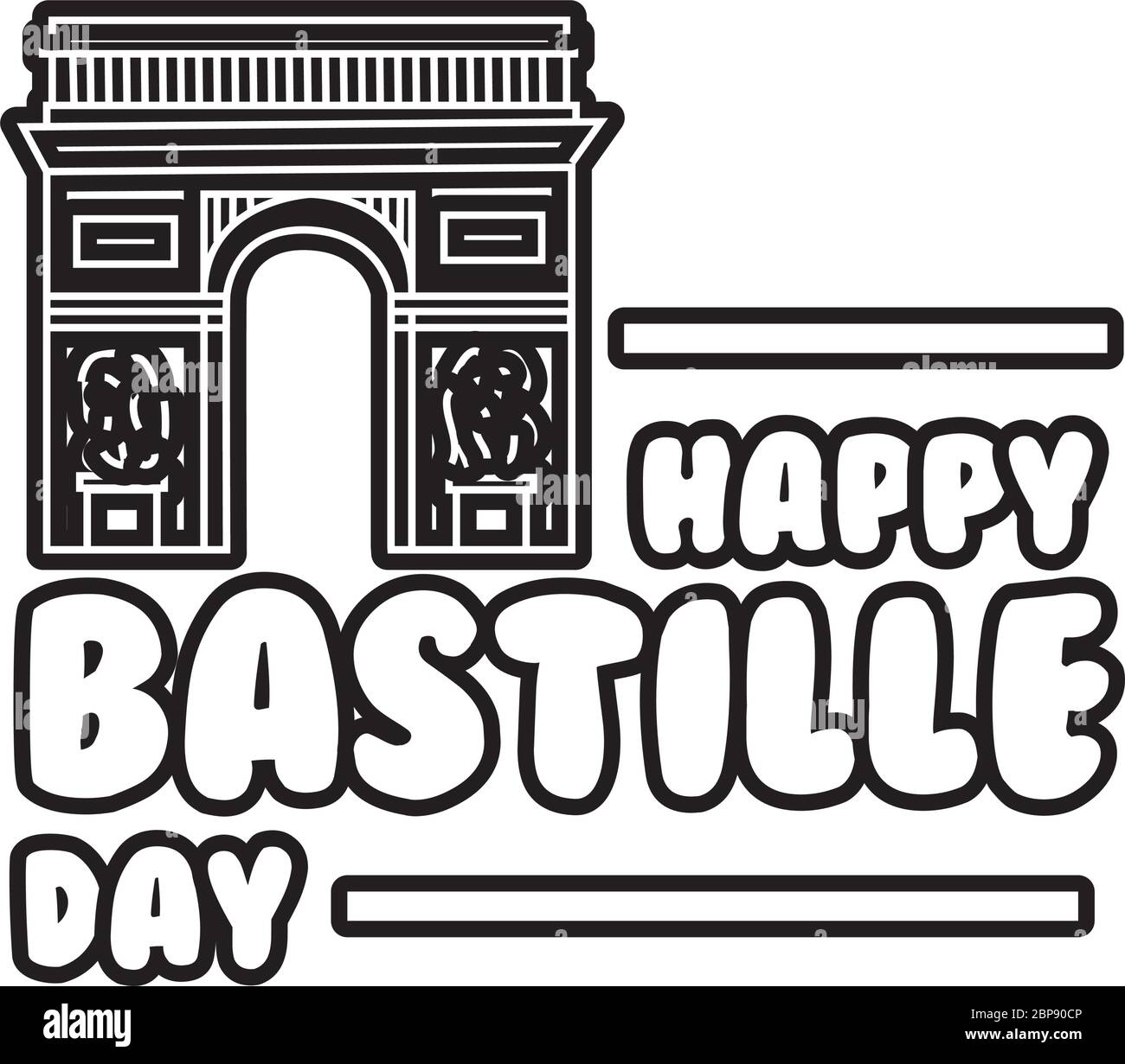 bastille day lettering with Arch of Triumph line style Stock Vector ...