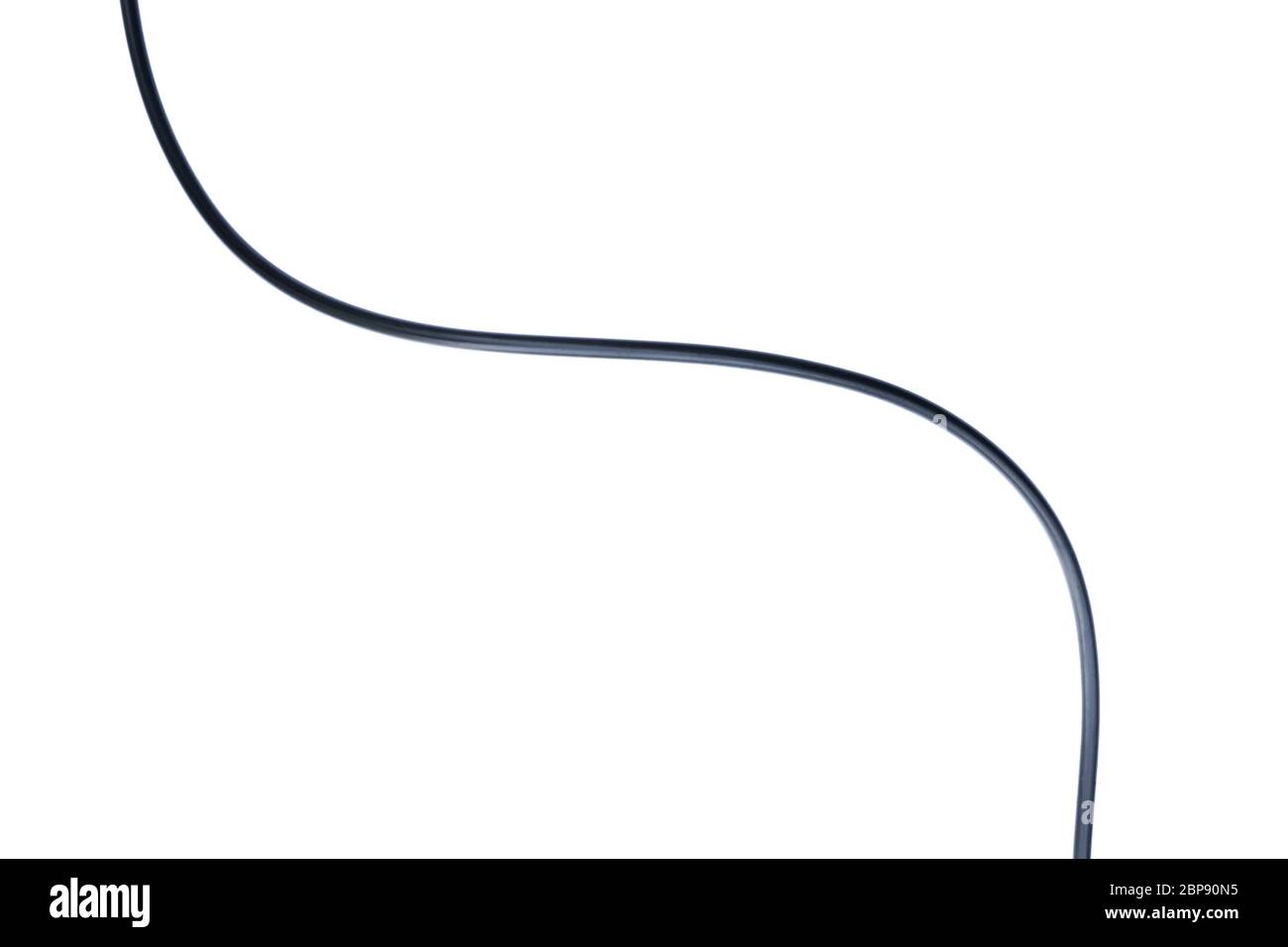 A Black wire cable isolated on a white background abstraction Stock ...