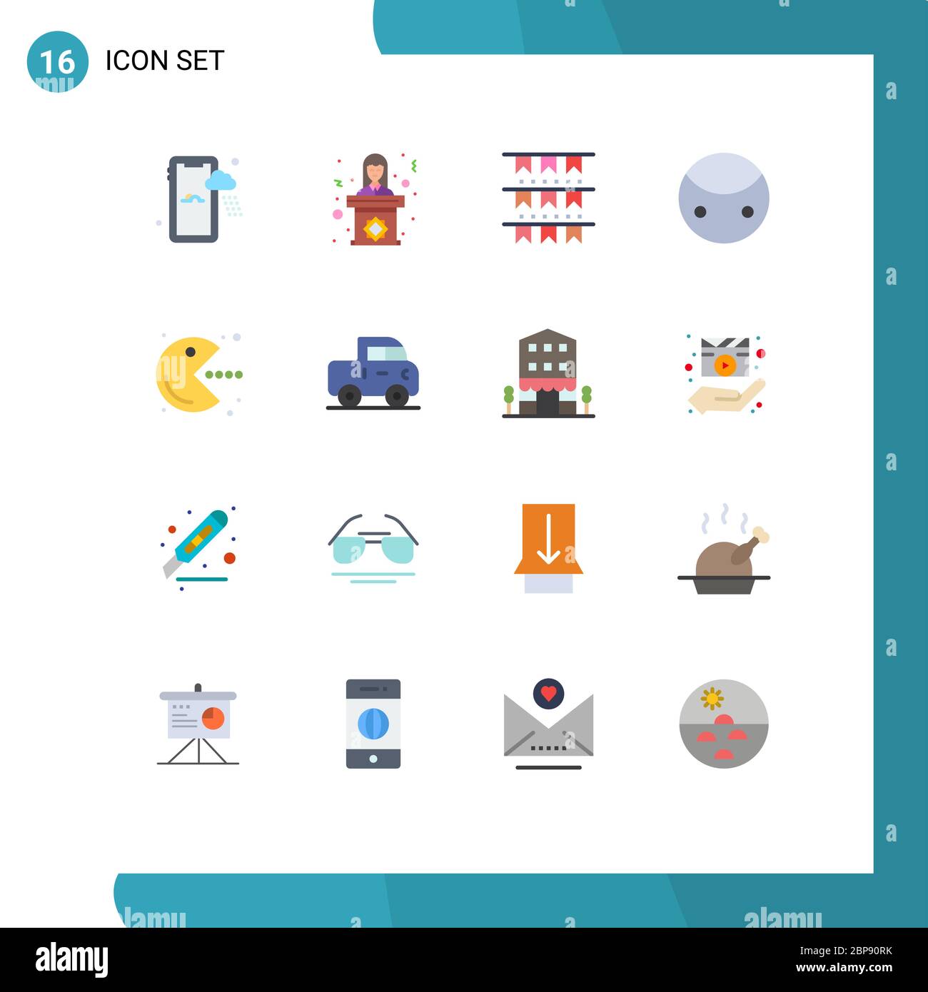 16 Thematic Vector Flat Colors and Editable Symbols of fun, symbols ...