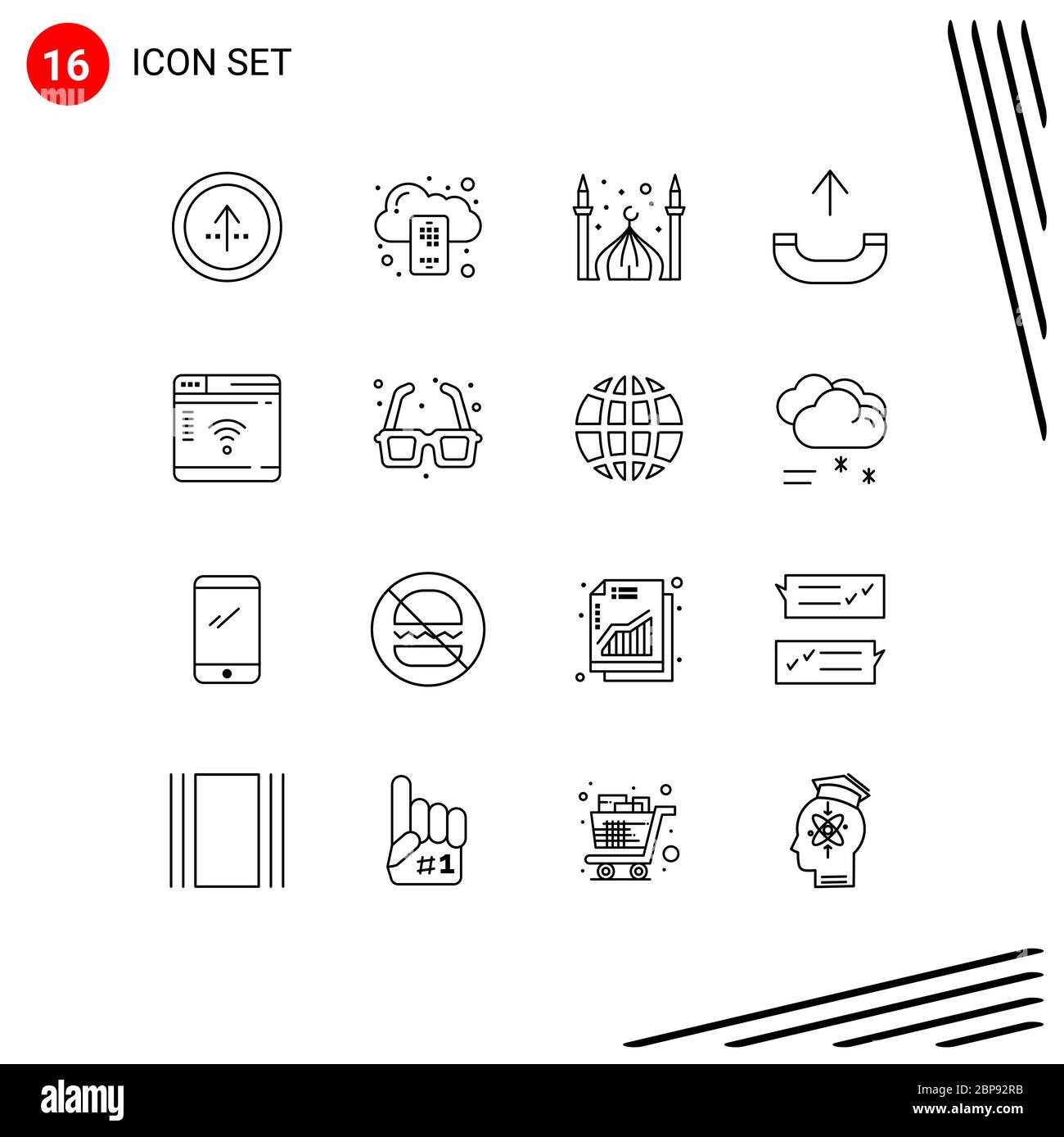 Editable Vector Line Pack Of 16 Simple Outlines Of Internet Outgoing Server Call Moon