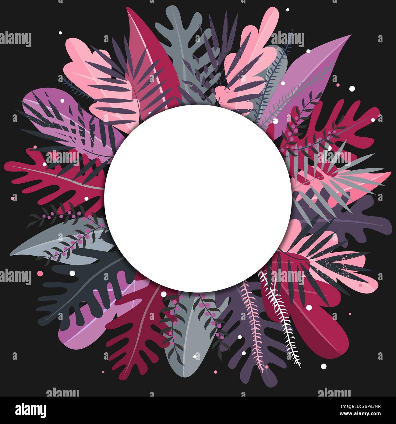 Trendy Circle Summer Tropical Leaves Vector Design. Round border frame ...