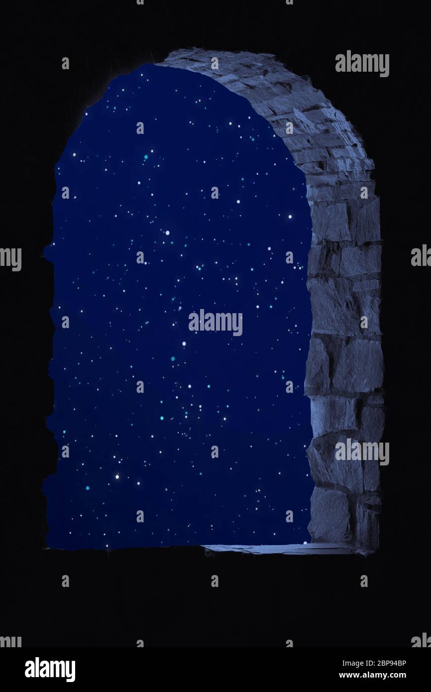 Starry sky with windows of a medieval castle Stock Photo - Alamy