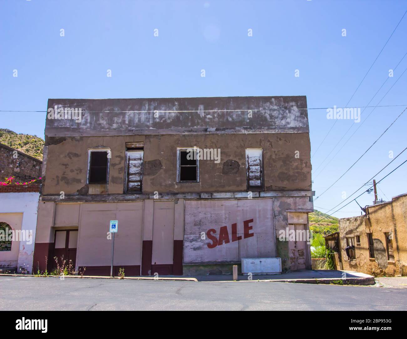 Uninhabitable Two Story Building With Boarded Up Windows Stock Photo ...