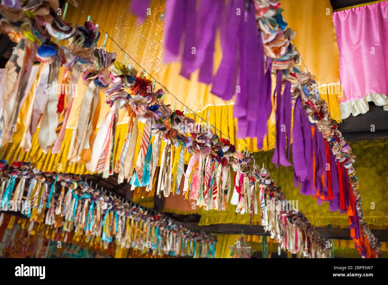 Cloth decoration inside a temple. Oudong Mountain. Kampong Speu ...