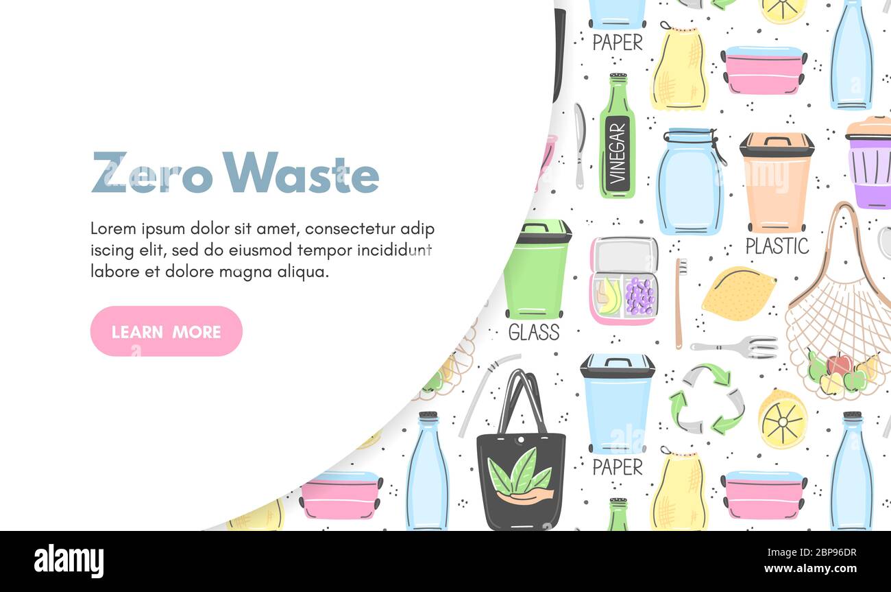 Vector background with zero waste objects. Hand drawn flat style. Eco ...