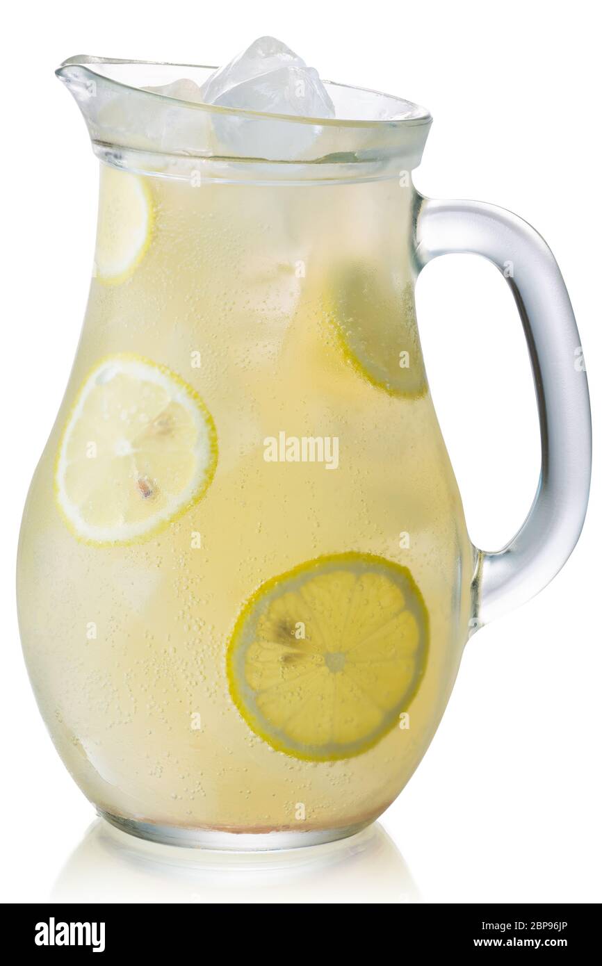 Iced Lemonade pitcher with lemon wheels, isolated Stock Photo - Alamy