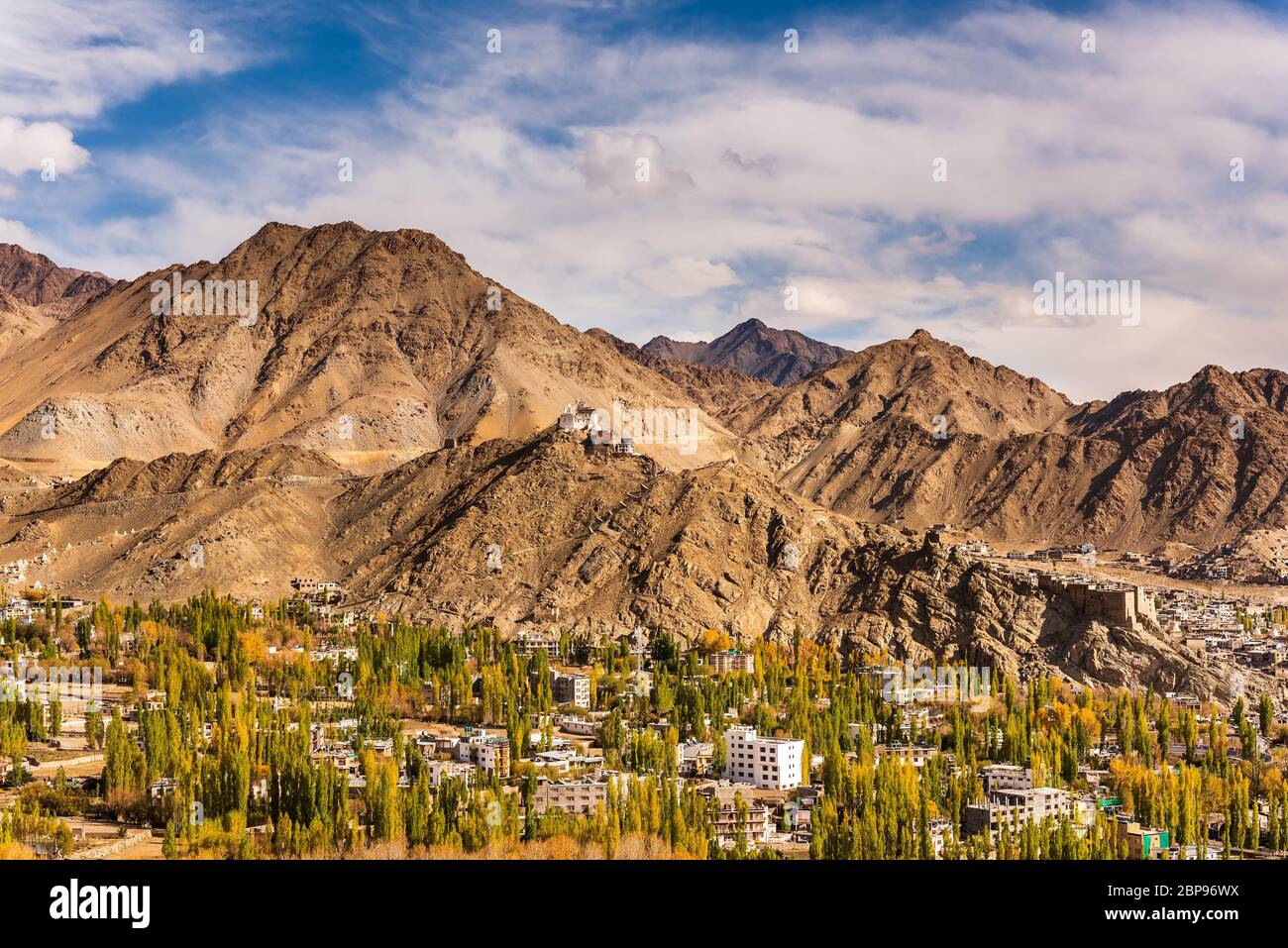 The city of Leh, Leh city is located in the Indian Himalayas viewed ...
