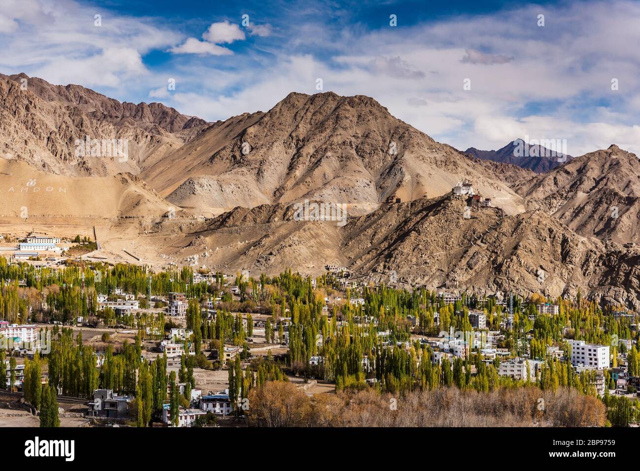 The city of Leh, Leh city is located in the Indian Himalayas viewed ...