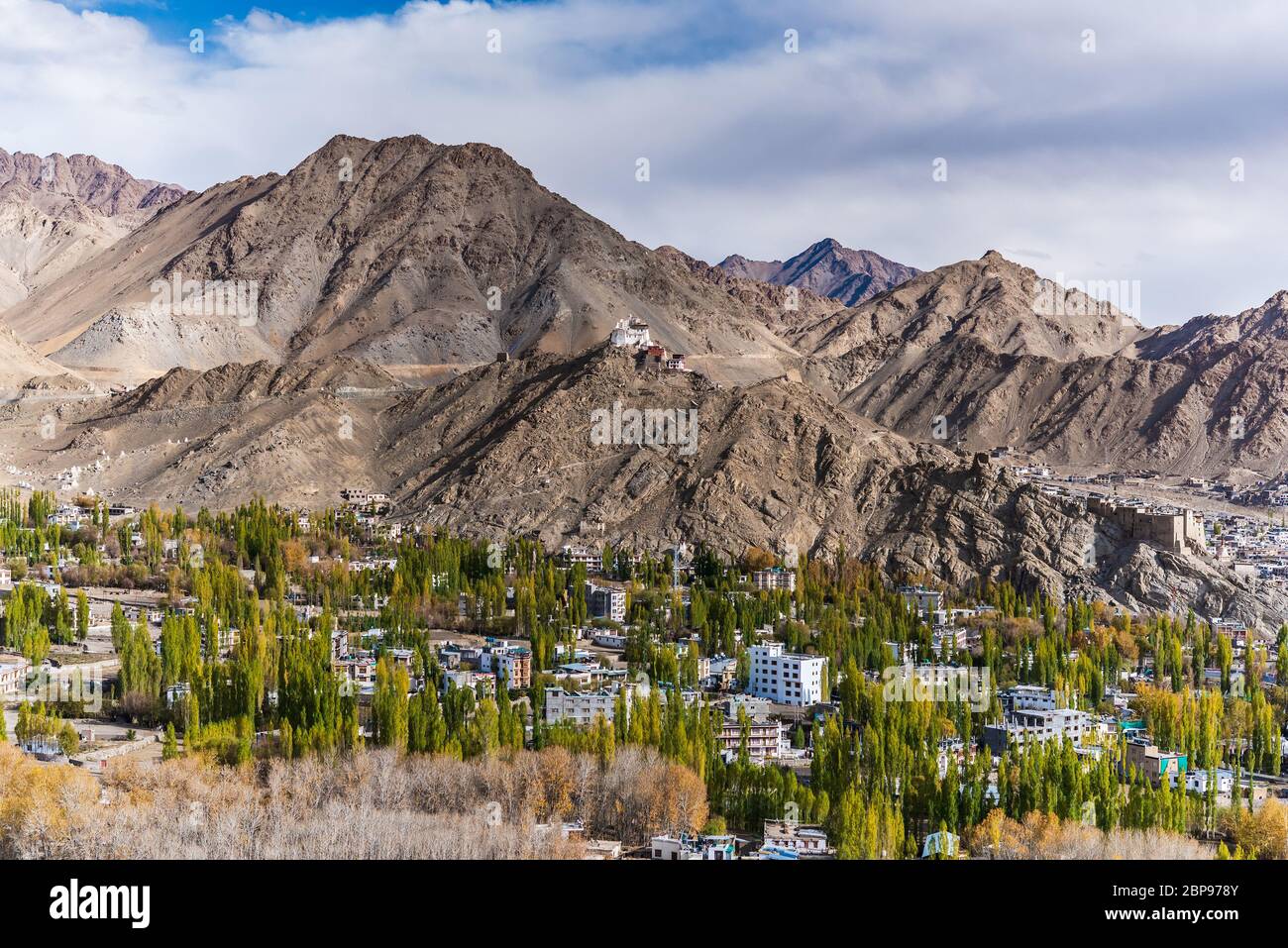 The city of Leh, Leh city is located in the Indian Himalayas viewed ...