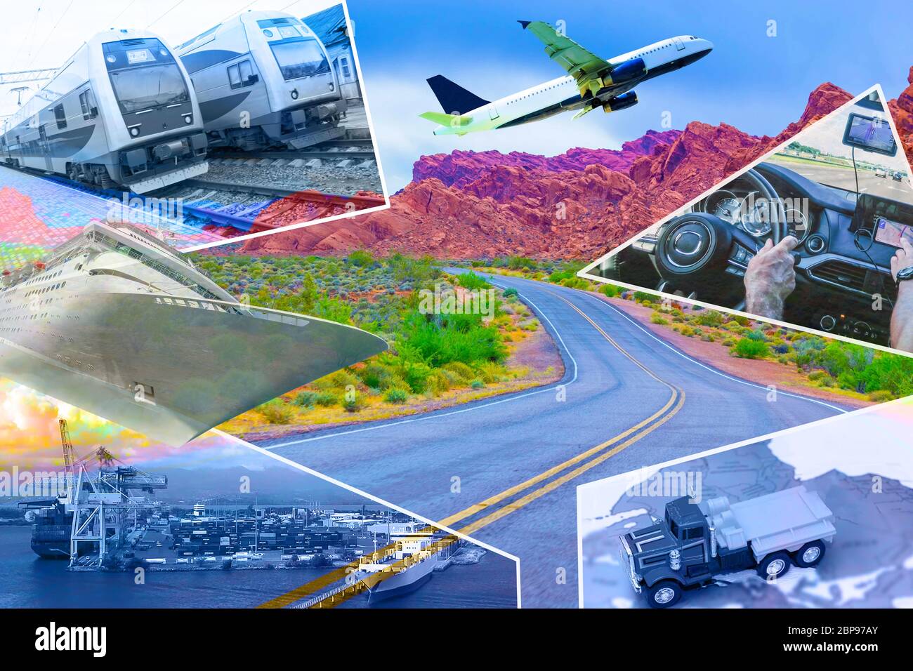 Abstract design background, Trucks and transport. Highway and ...