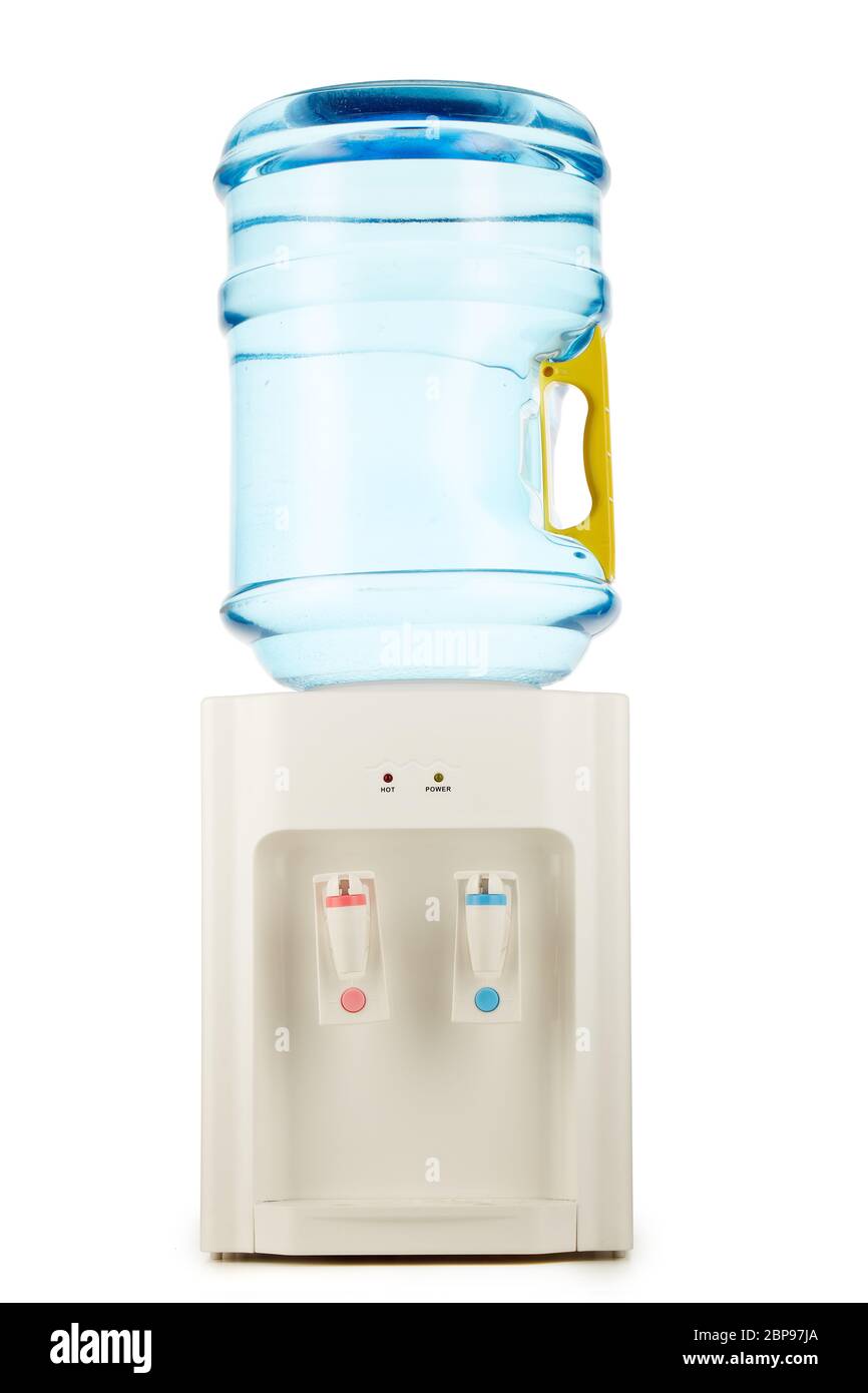 White water cooler with big blue plastic bottle full of purified water ...