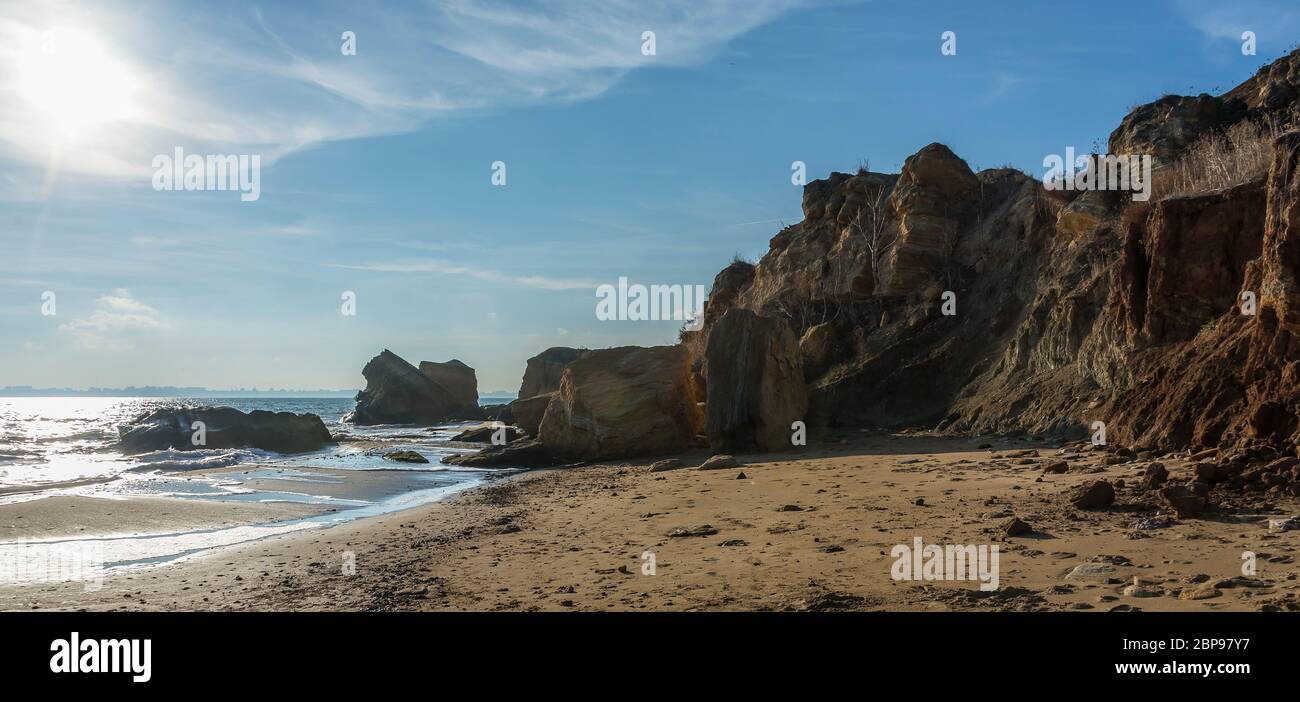 Sunny autumn day on the seashore near the village of Fontanka, Odessa ...