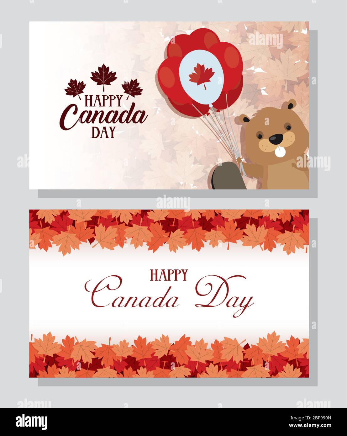 happy canada day with maple leafs and beaver Stock Vector Image & Art ...