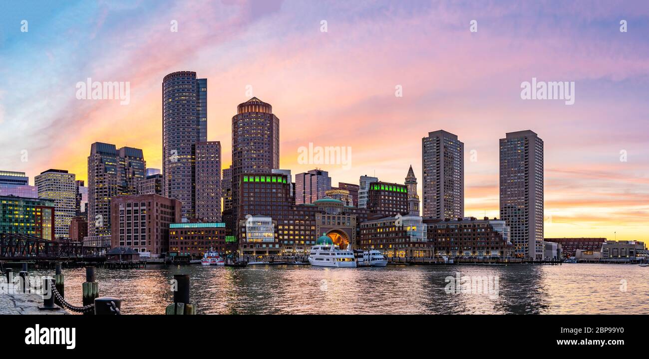 Panorama of Boston Downtown skylines building cityscape sunset at ...