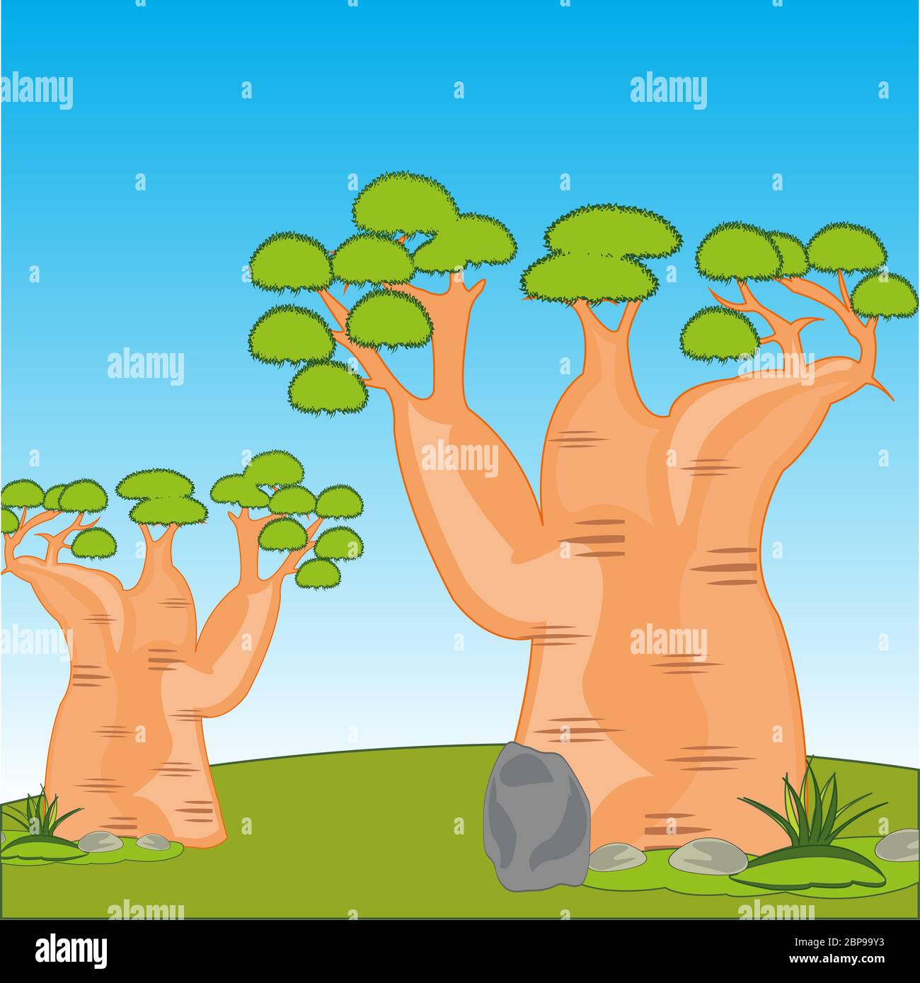 Vector illustration of the cartoon of the landscape with exotic bottled ...