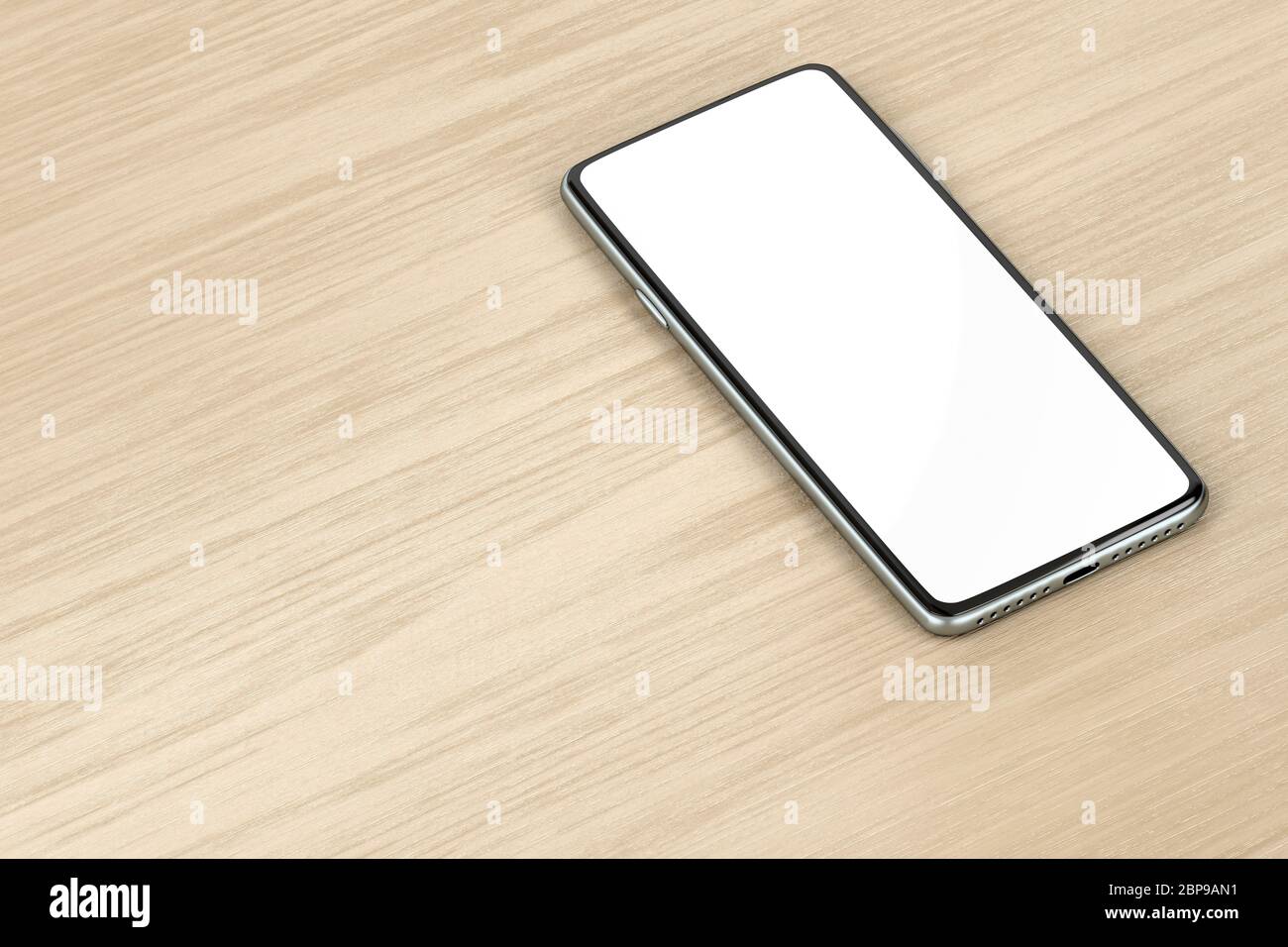 Bezel-less smartphone with blank display on wood background Stock Photo ...