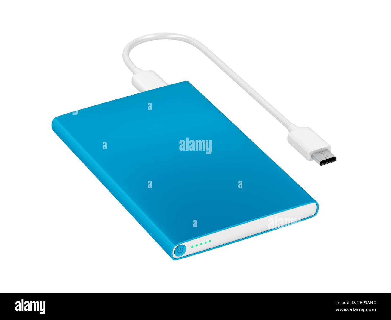 Blue power bank with usb-c cable isolated on white background Stock ...